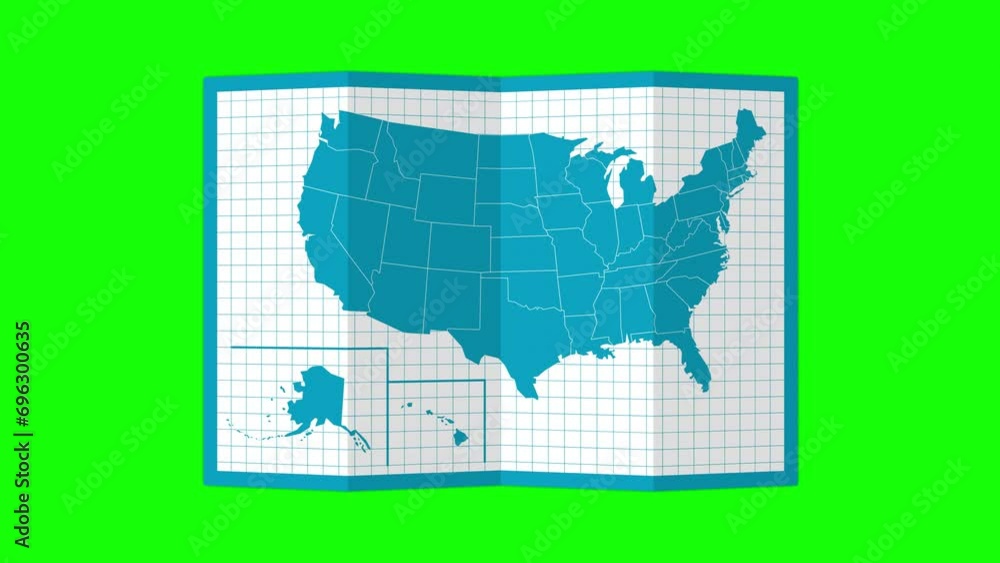 Vidéo Stock 4K animation of opening quad-fold USA map ( green ...