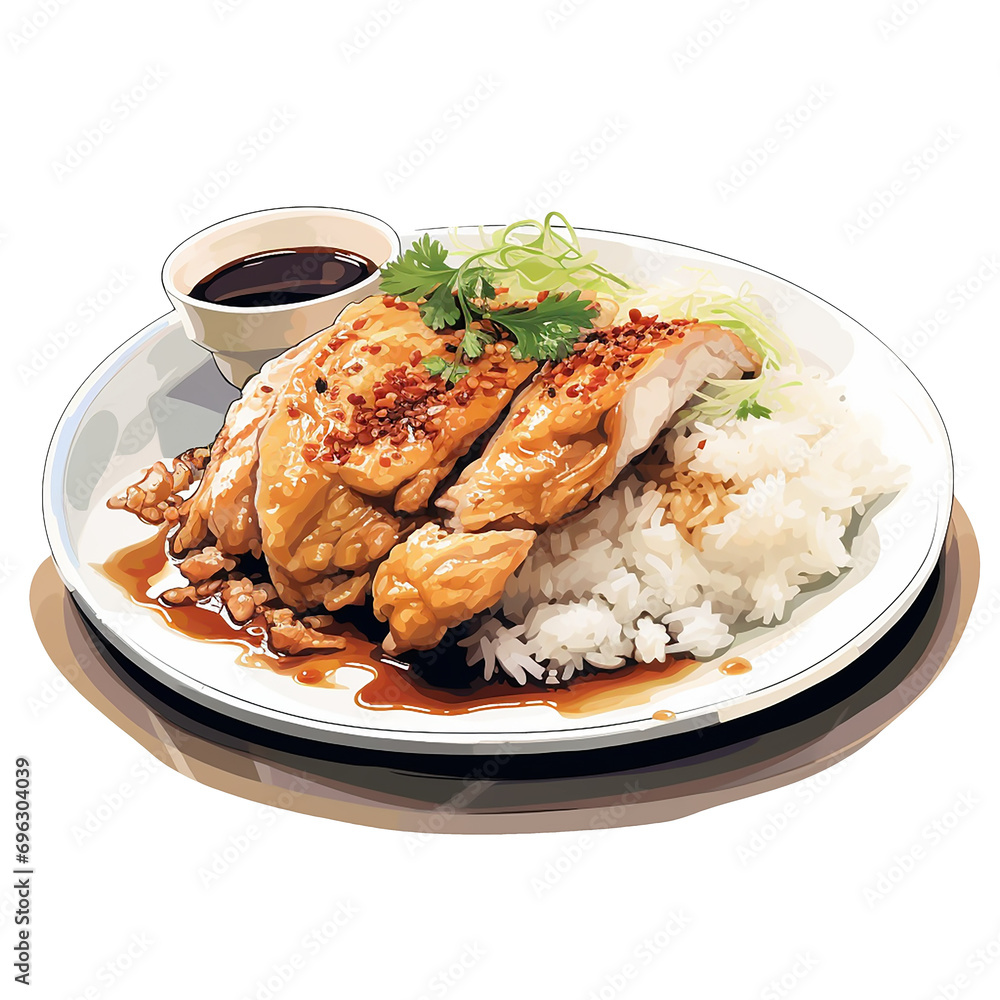 Chicken rice asian dish watercolor illustration homemade meal png ...
