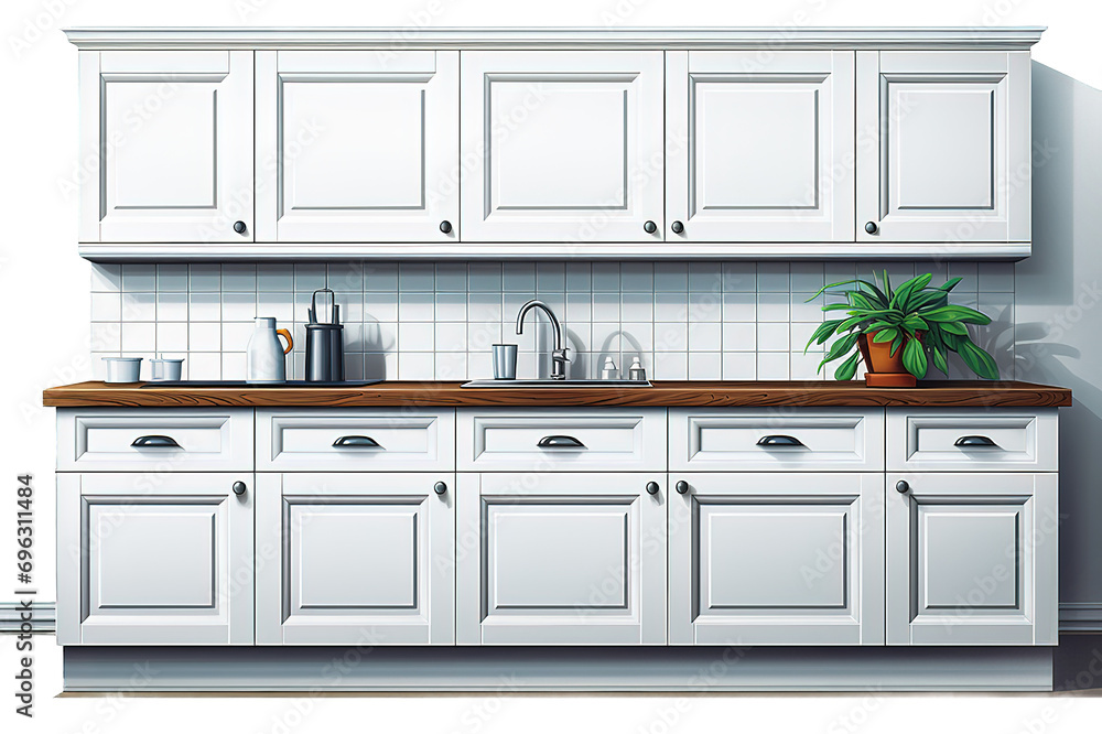 cartoon cooking room interior, kitchen counter with appliances ...