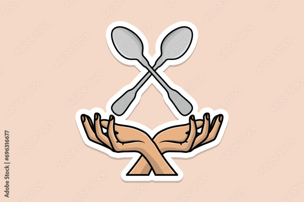 Human Hands with Spoon Sticker design vector illustration. Restaurant ...