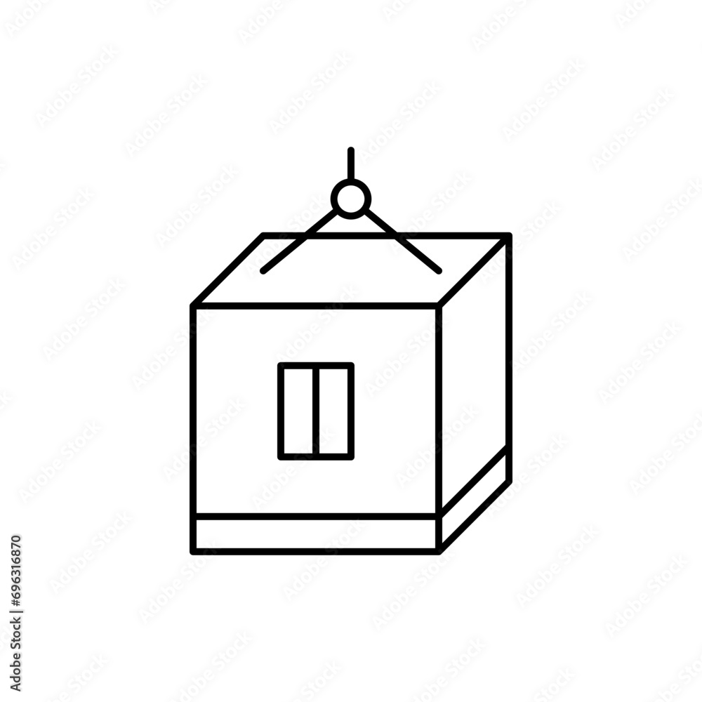 Modular house construction, line icon. Building home from prefabricated ...