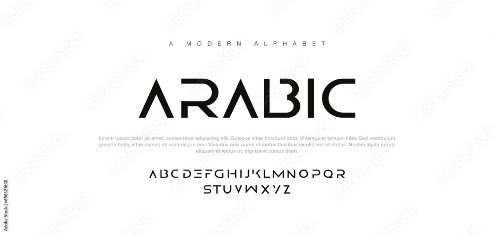 Arabic , a modern alphabet lowercase font. minimalist typography vector ...