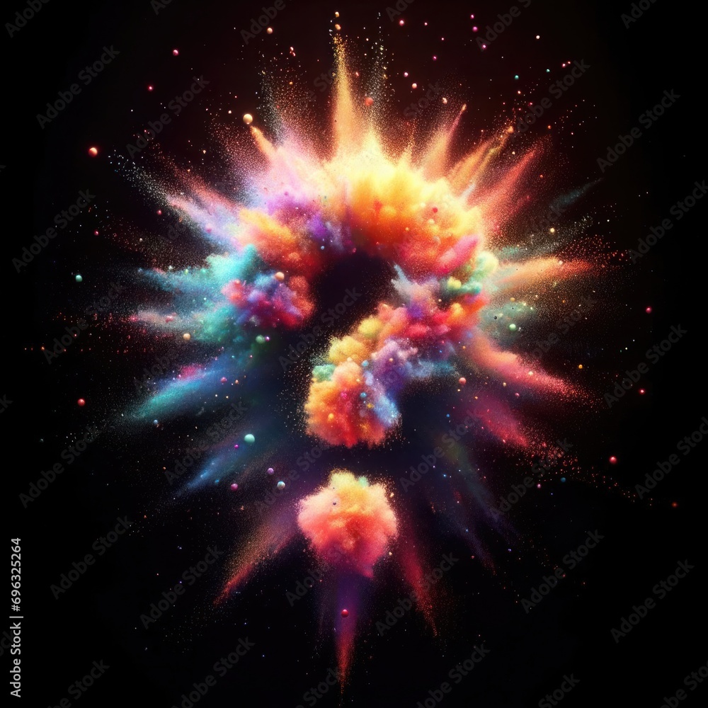 Question Mark - Colored powder explosion font isolated on black ...