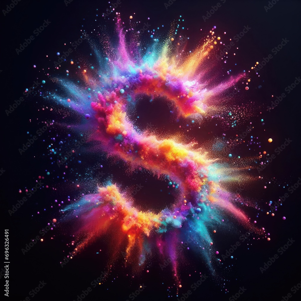 Letter S - Colored powder explosion font isolated on black background ...
