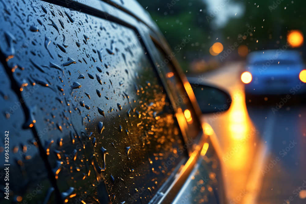 Water drops on glass in car window after rain, water droplets on the ...