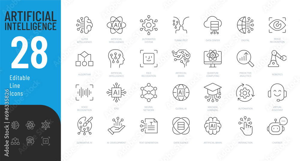 Artificial Intelligence Line Editable Icons set. Vector illustration in modern thin line style ...