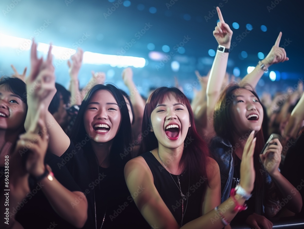 crazy fans of South Korean pop music k-pop cheer on their favorite artists Stock Photo | Adobe Stock