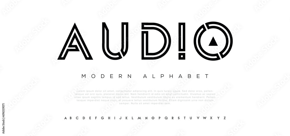 Audio modern alphabet. Dropped stunning font, type for futuristic logo ...