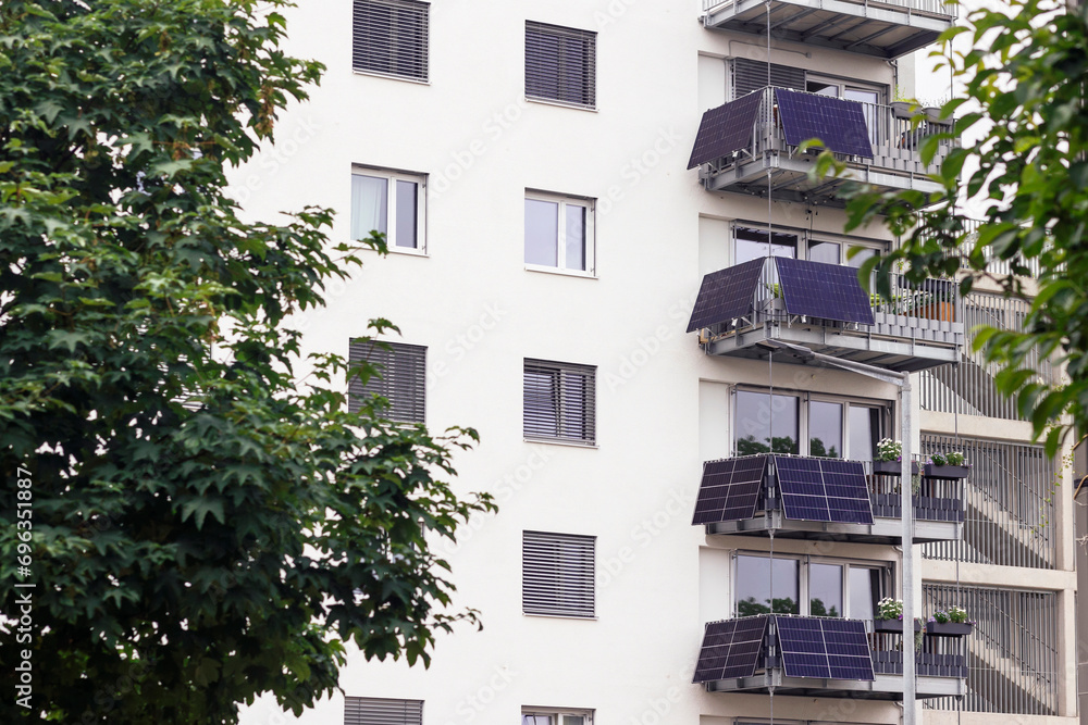 Solar Panels System on Balcony of Modern Facade Apartment Building ...