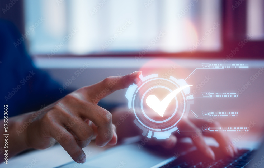 checklist businessman tick check mark symbol represents the standard ...