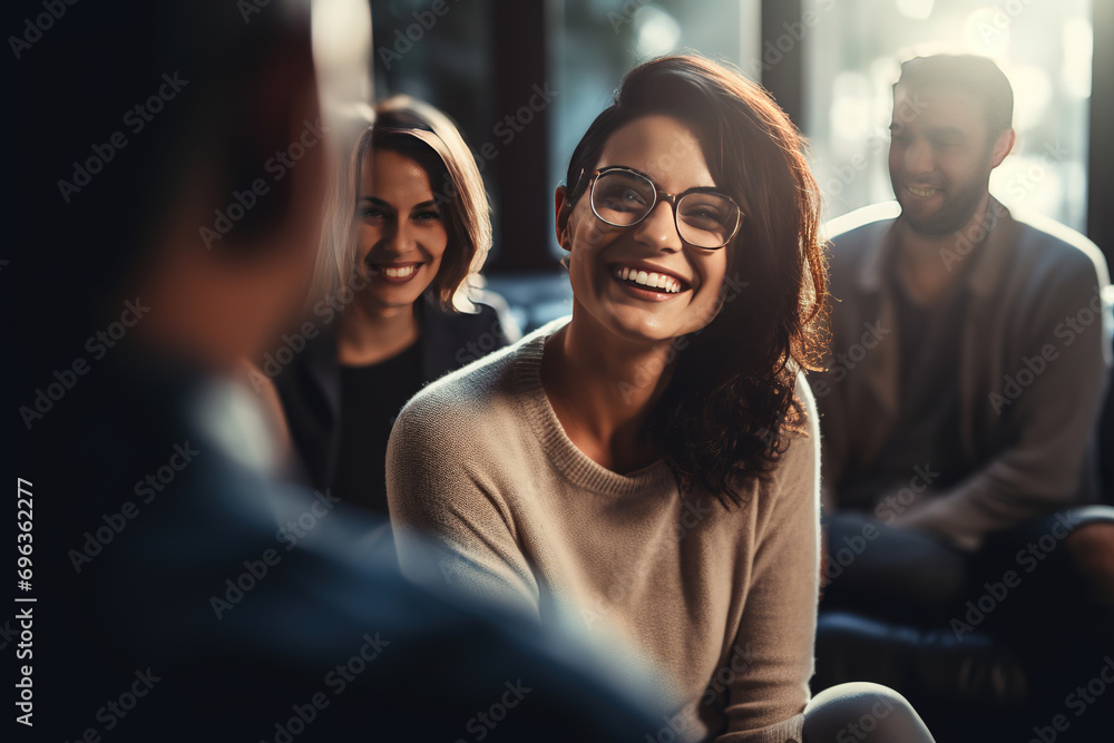 Professional therapist conducting a candid group session, showing ...