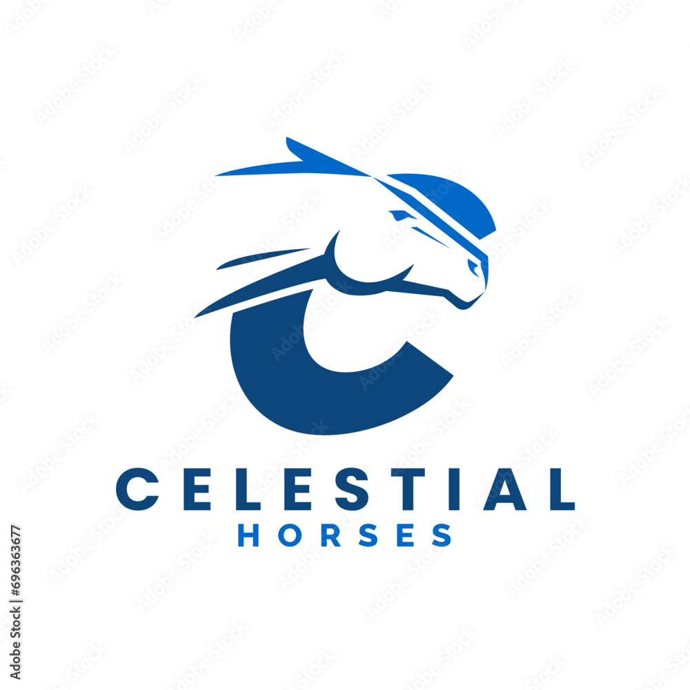 Modern Letter C Monogram Horse Head logo, letter C horse logo, horse ...