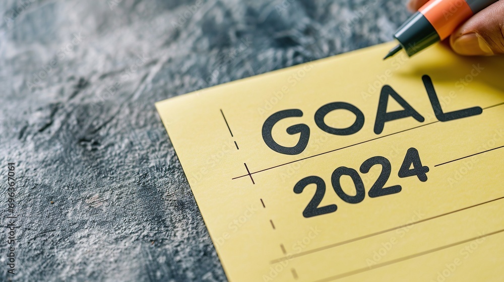 Foto de 2024 goals concept, goal of new year, note on sticky note do ...