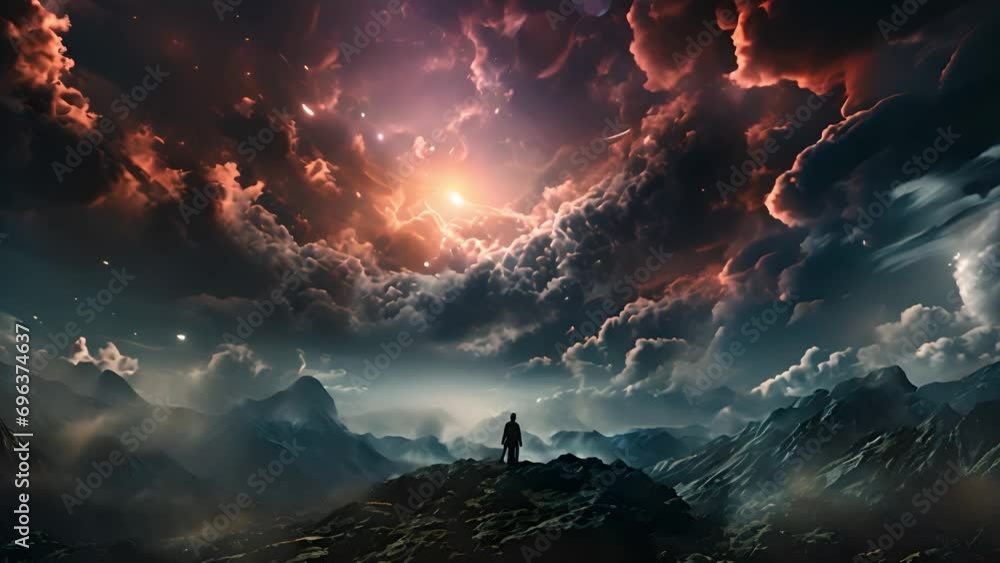 almighty god in the clouds. The resurrected Jesus Christ ascending to ...