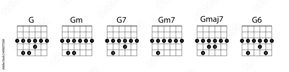Set of chords G illustration. Guitar, notes, music, string, song ...