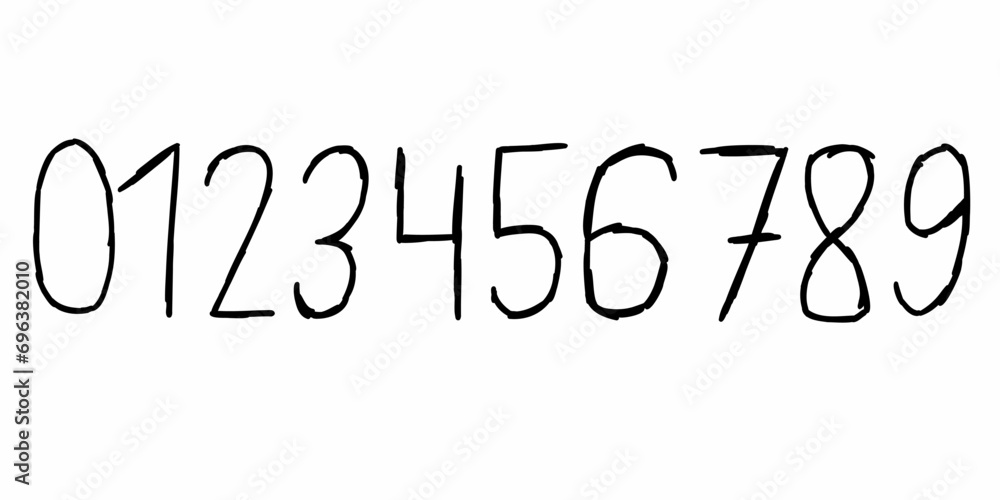 Doodle scribble black digits numbers font from 0 to 9 font set. Vector ...