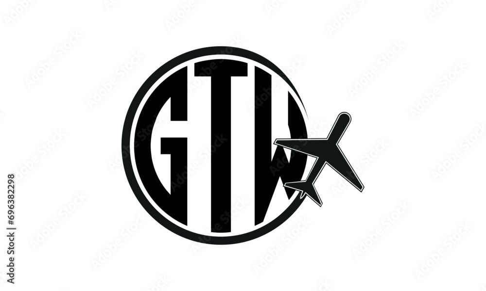 GTW three initial letter circle tour & travel agency logo design vector ...
