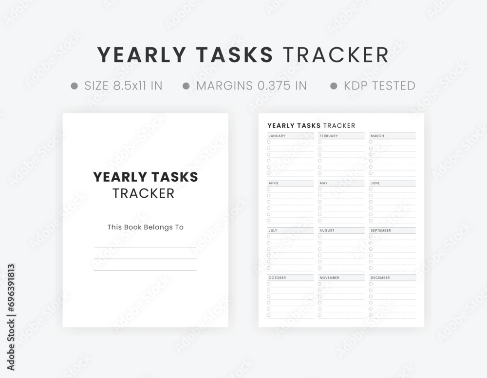 Yearly Tasks Tracker Printable Template Download Stock Vector | Adobe Stock