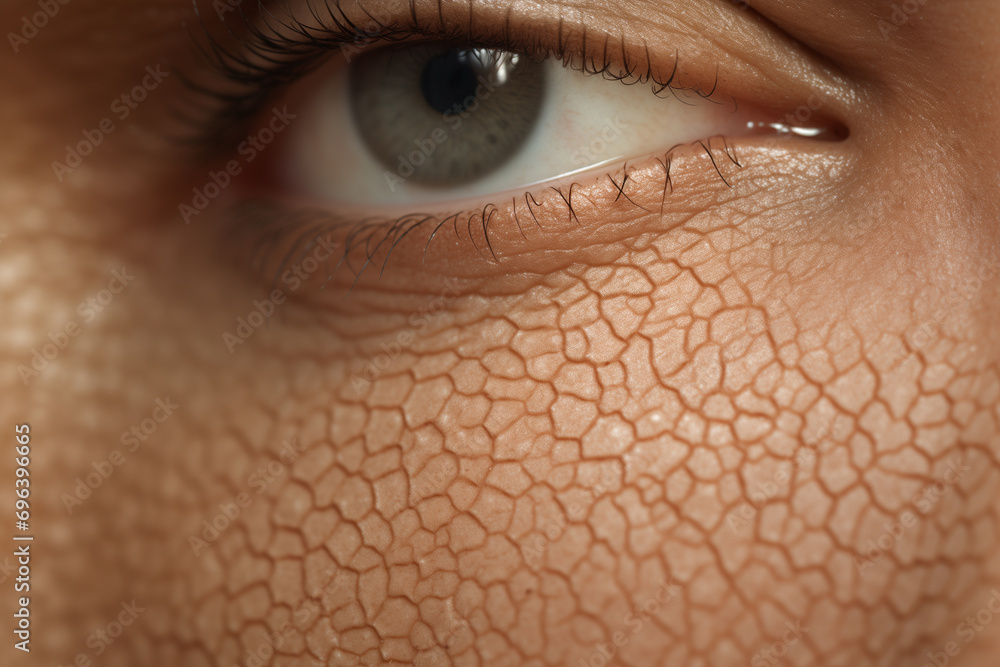 A close-up image showcasing the natural texture of the skin, with pores ...