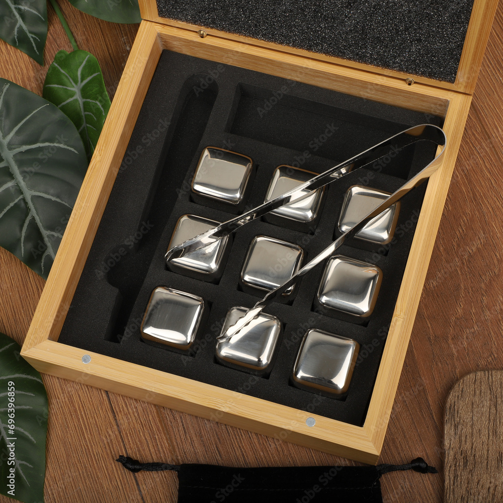 Stainless Steel Whiskey Stone Set in Bamboo Box, Whiskey Stone Set ...