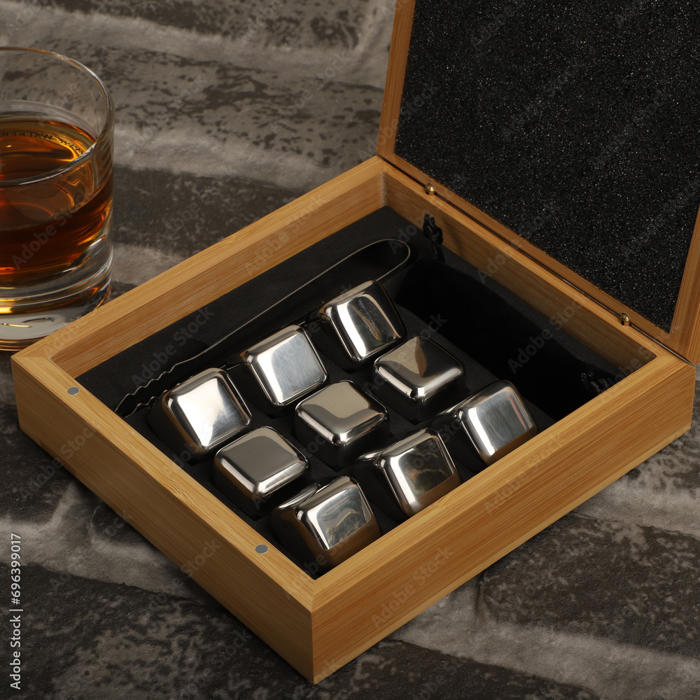 Stainless Steel Whiskey Stone Set in Bamboo Box, Whiskey Stone Set ...