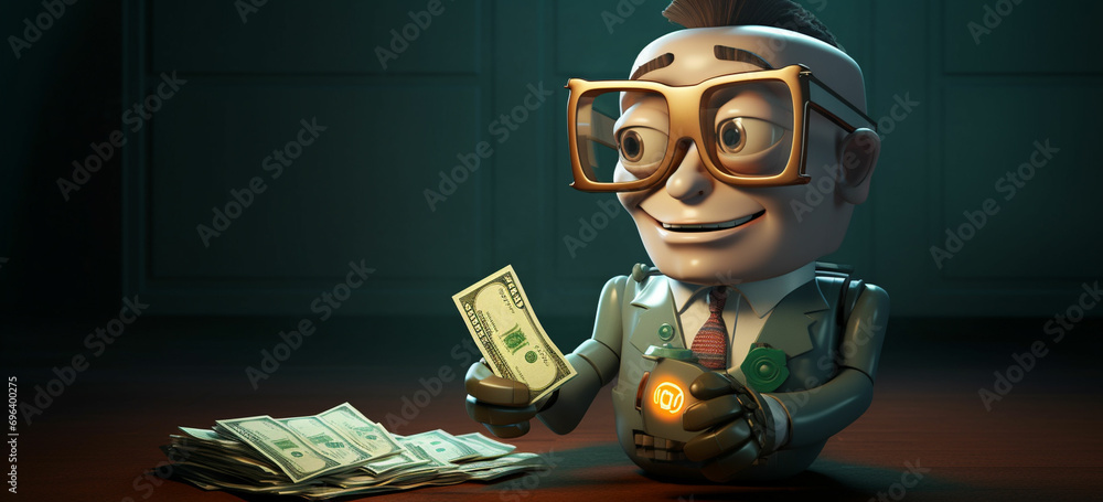 a robot with a modern and minimalist design, wearing smart glasses and ...