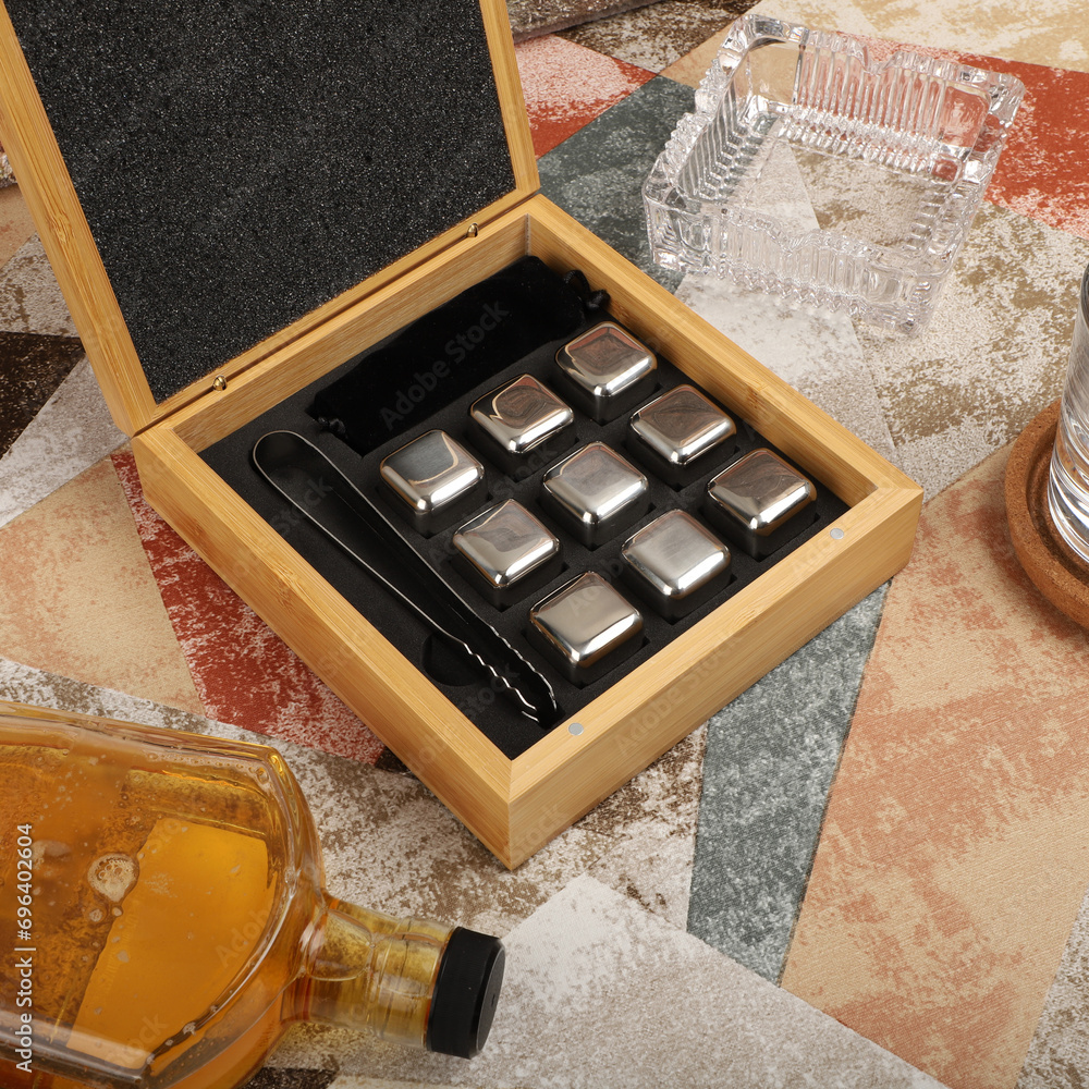 Stainless Steel Whiskey Stone Set in Bamboo Box, Whiskey Stone Set ...