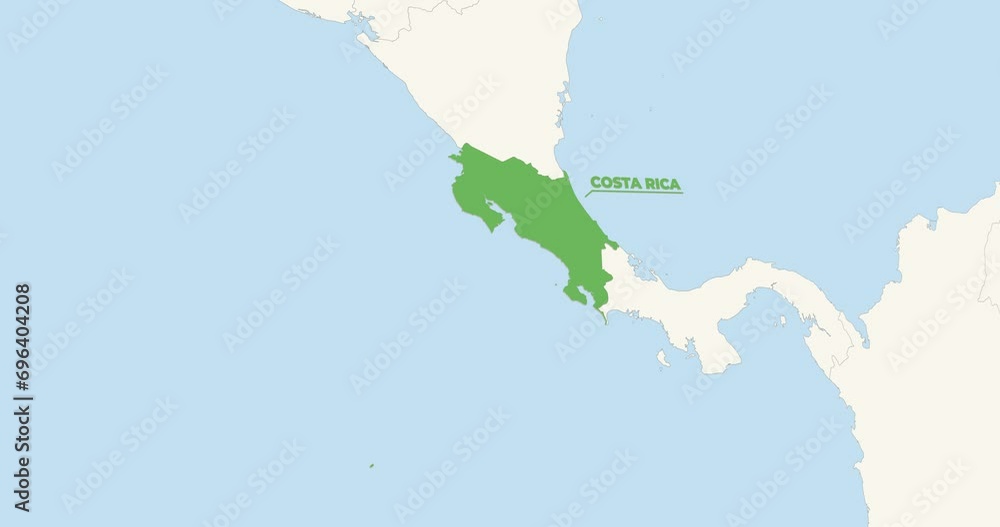 World Map Zoom In To Costa Rica. Animation in 4K Video. Green Costa ...