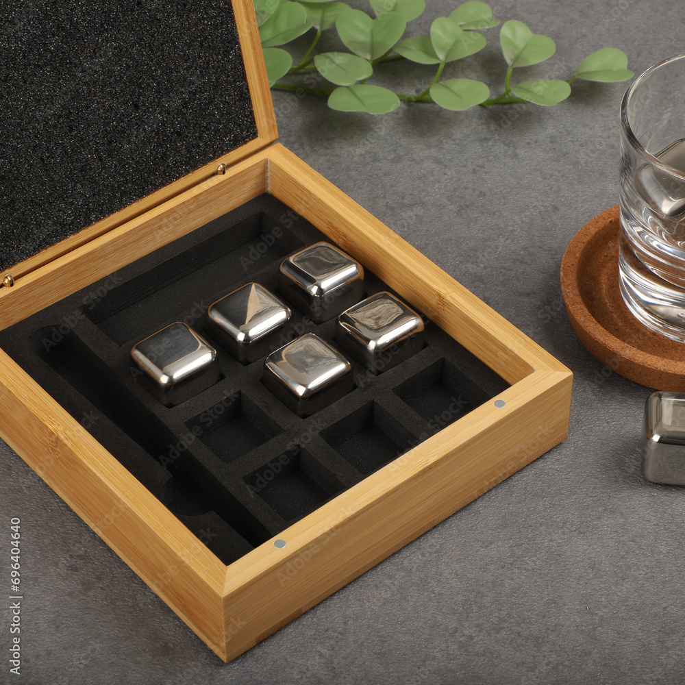 Stainless Steel Whiskey Stone Set in Bamboo Box, Whiskey Stone Set ...