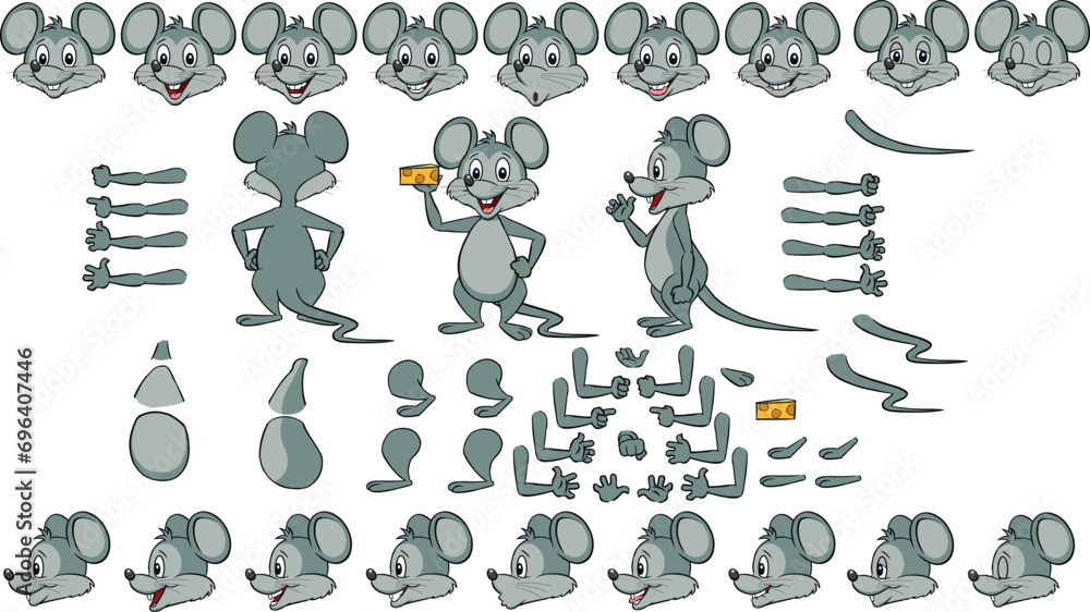 Vector cartoon style rat, mouse character for animation. Different ...