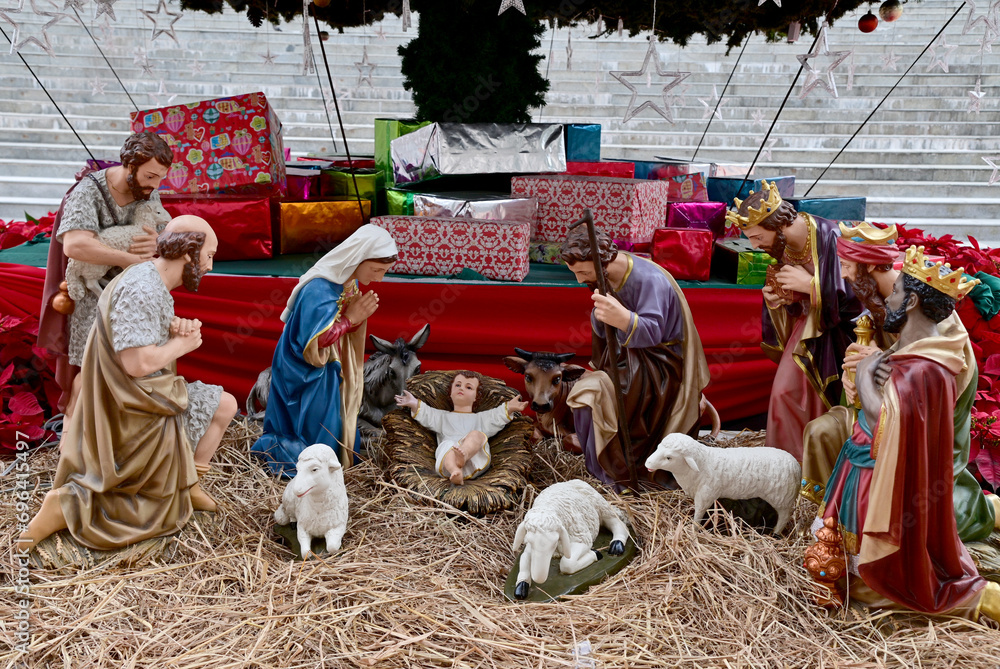 Statuettes of Mary, Joseph and baby Jesus,The birthday of Jesus is a ...