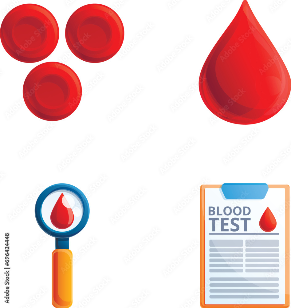 Blood analysis icons set cartoon vector. Donating blood for testing ...