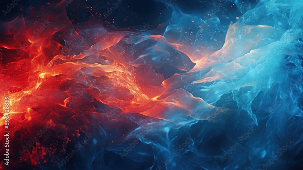 a close up of a blue and red fire on a black background with a red and ...