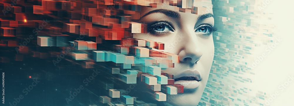 Merge the traditional canvas texture with a pixelated digital effect ...