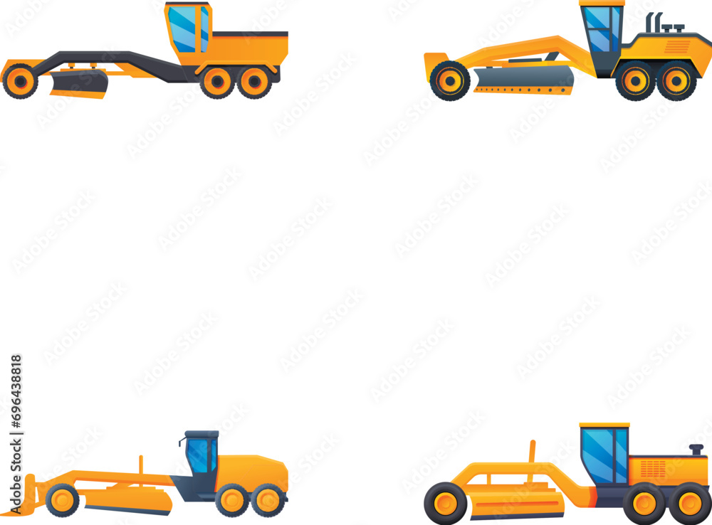Vetor de Motor grader icons set cartoon vector. Heavy equipment vehicle ...