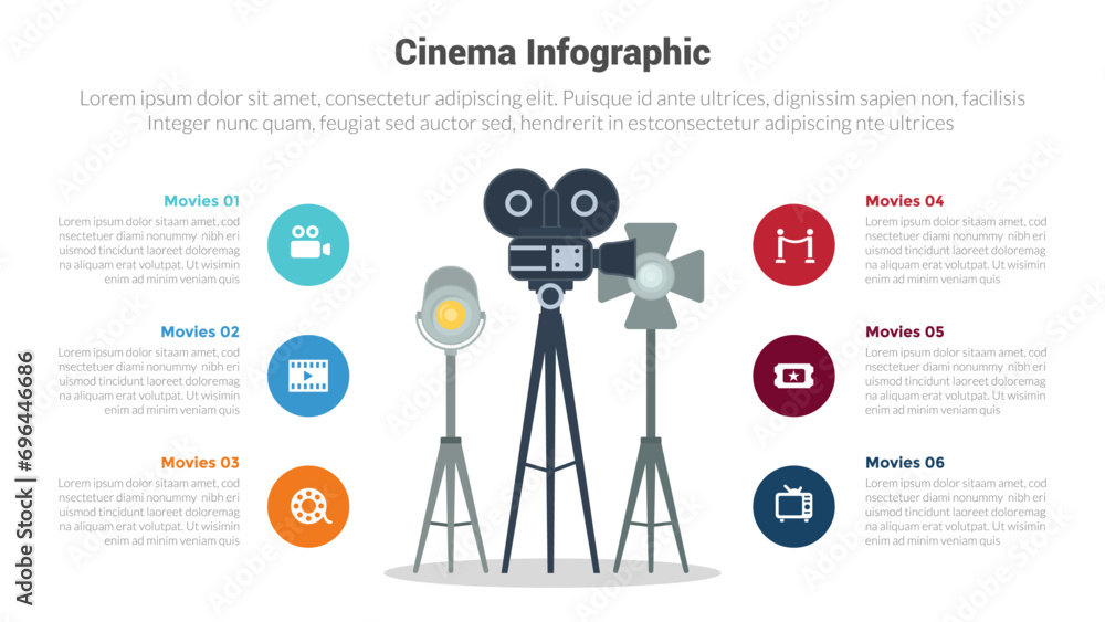 movies or cinema infographics template diagram with old camera and ...