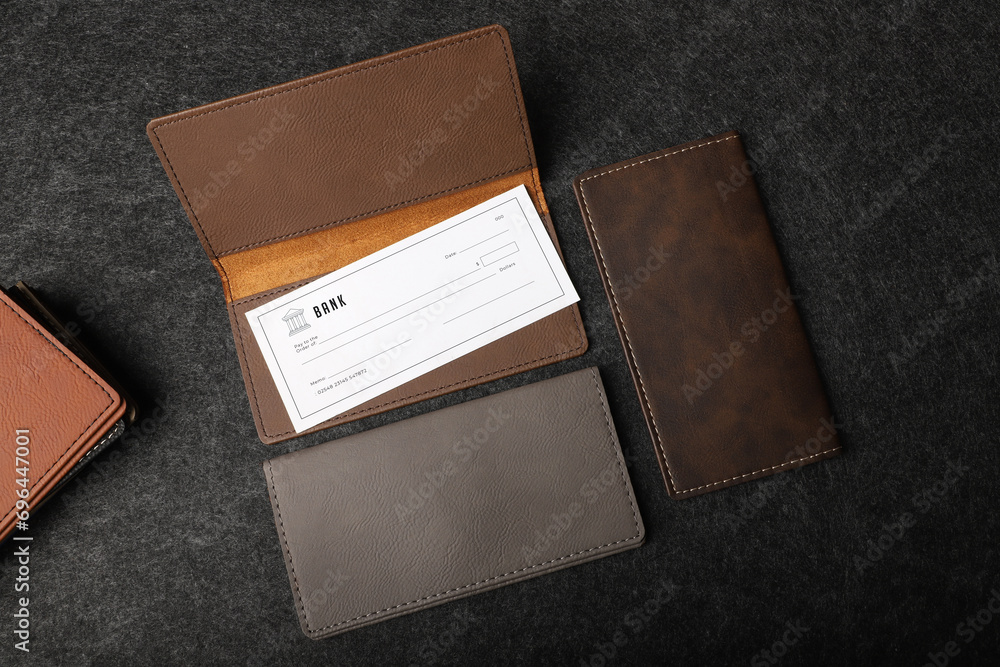 Colorful leather checkbook. Genuine leather checkbook, concept shot ...