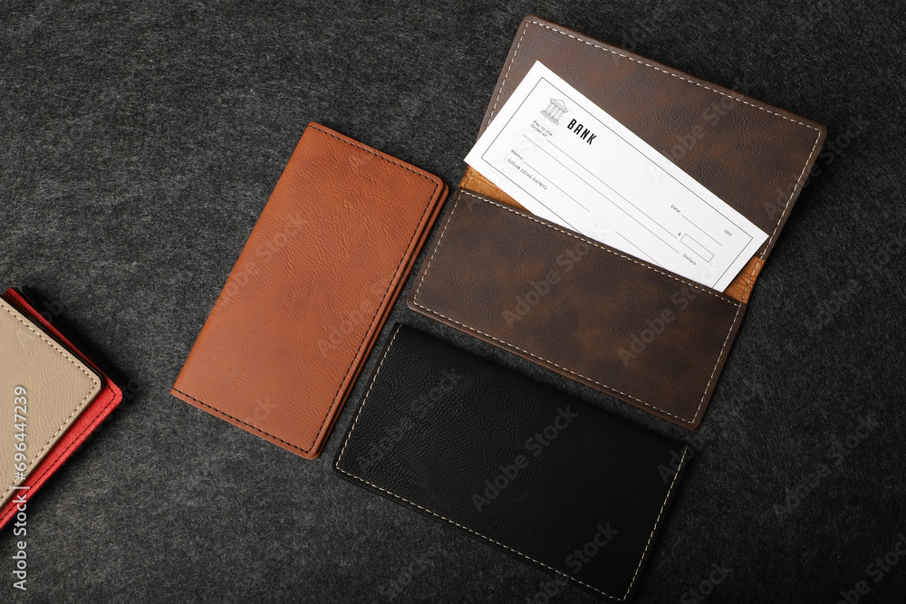 Colorful leather checkbook. Genuine leather checkbook, concept shot ...