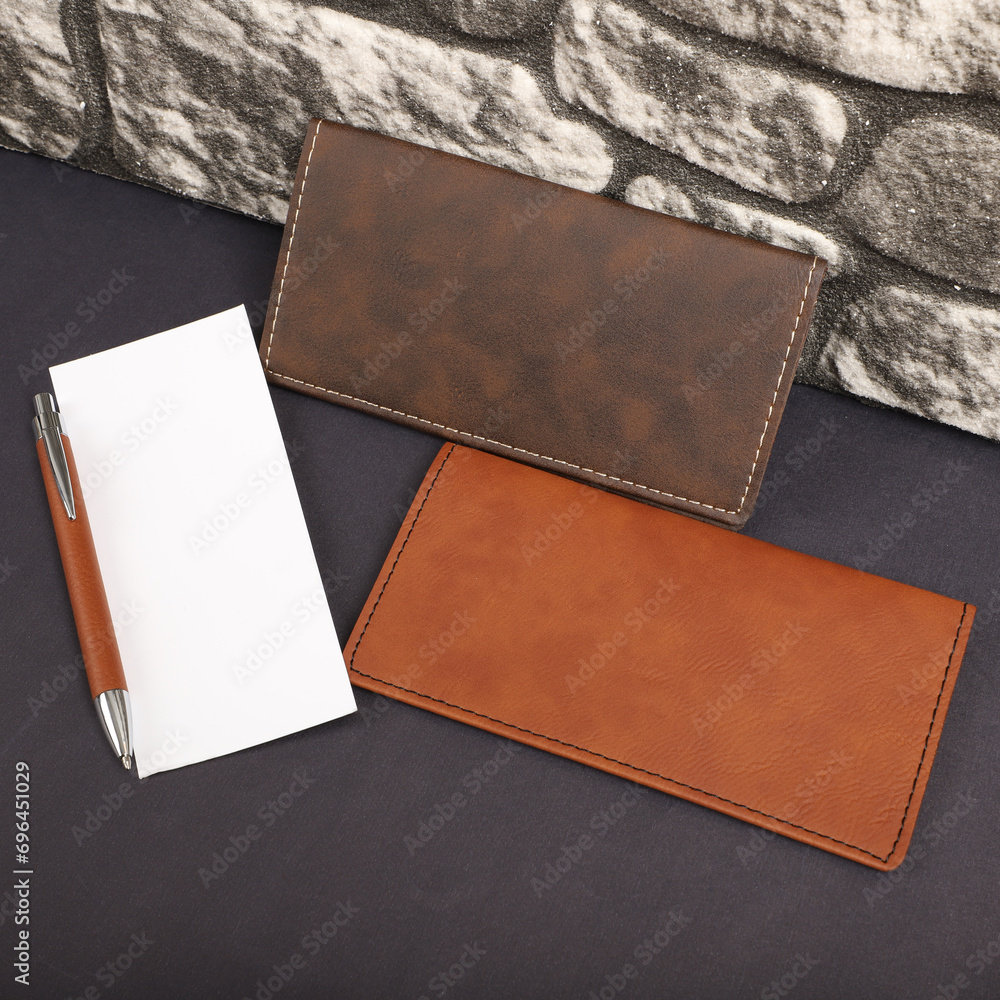 Colorful leather checkbook. Genuine leather checkbook, concept shot ...