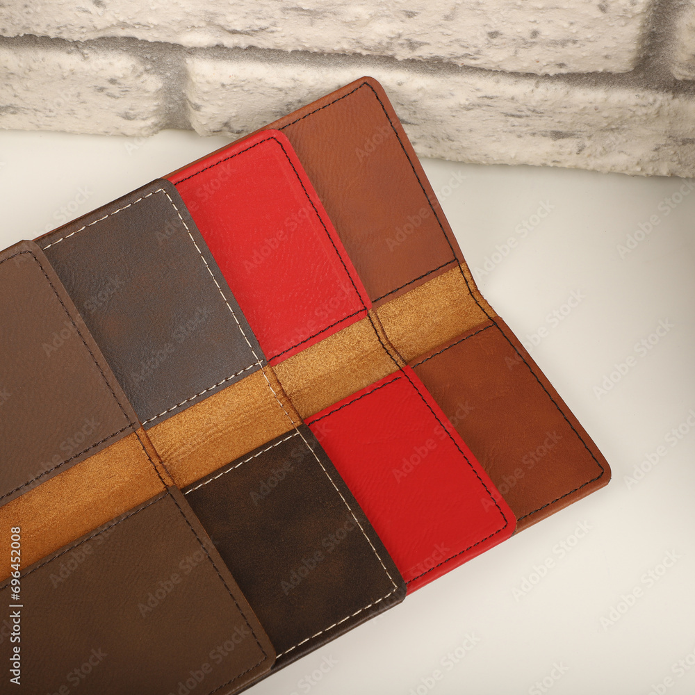 Colorful leather checkbook. Genuine leather checkbook, concept shot ...