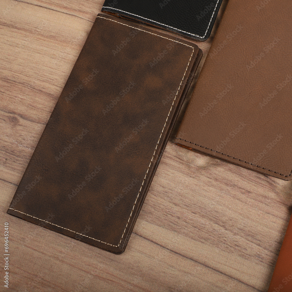 Colorful leather checkbook. Genuine leather checkbook, concept shot ...