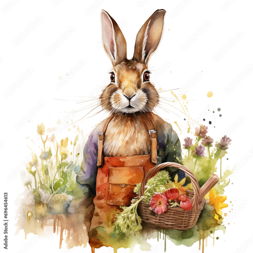 Watercolor hare, isolated, Watercolour image in Hare farmer style ...