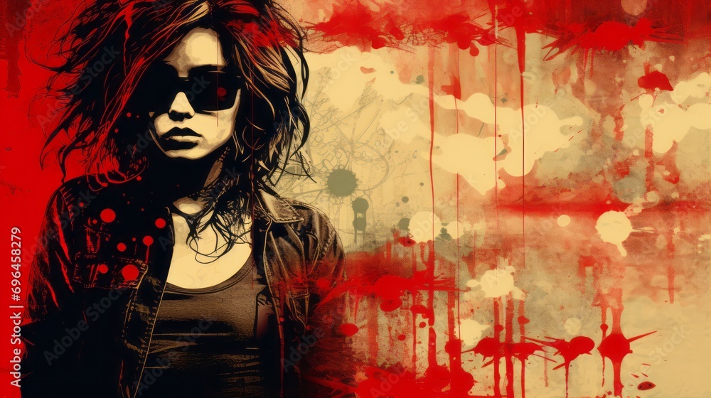 Fear emotions of the female mood represented in grunge style on a white ...