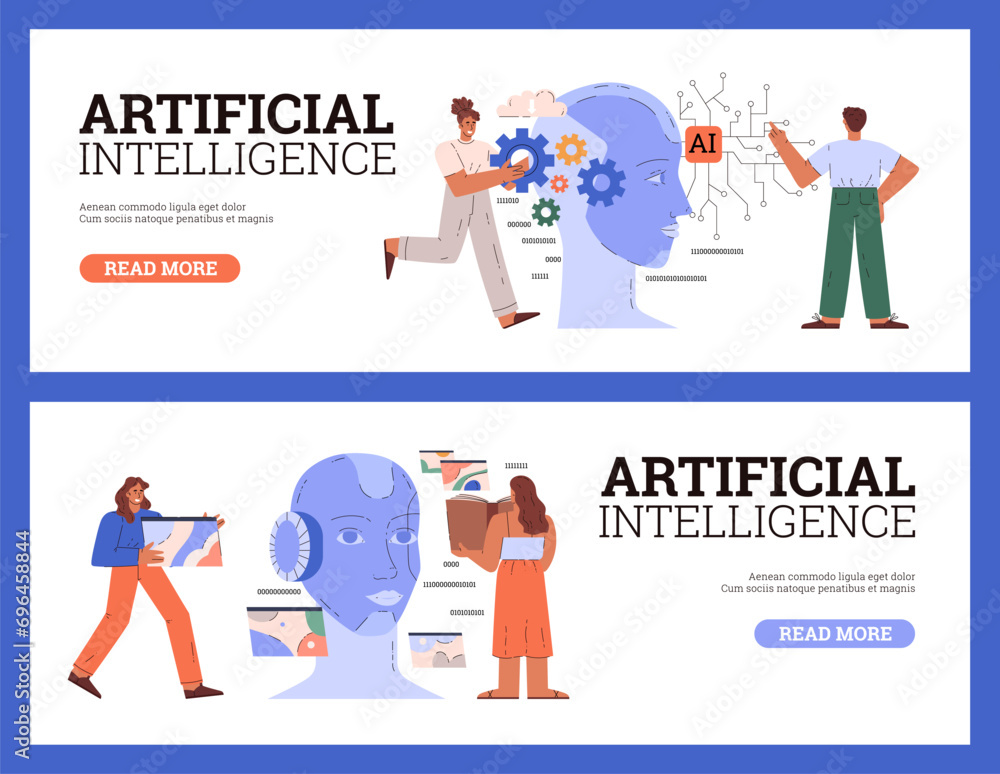 Artificial intelligence in humanoid head, people training AI robot with ...