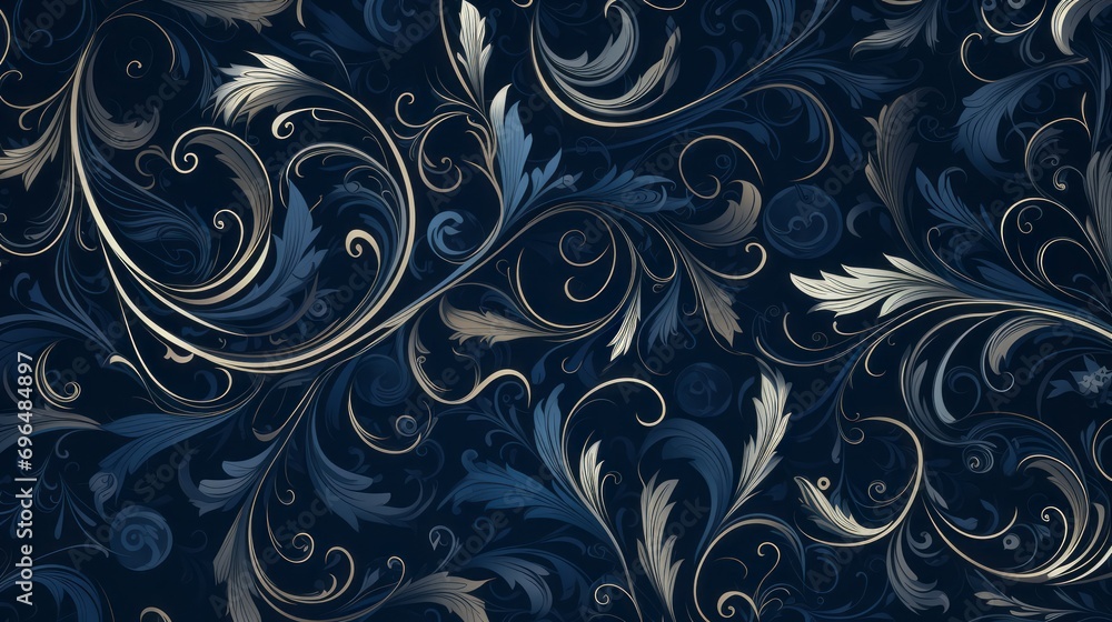 abstract floral blue background illustration in swirls and flourishes ...