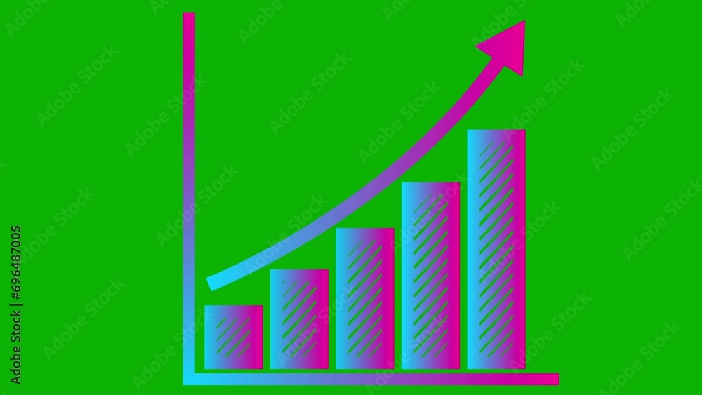 Animated financial growth chart with trend line graph. pink blue symbol ...