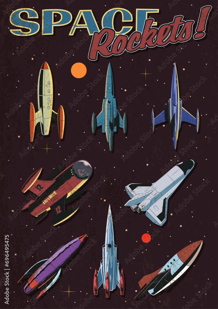 Retro Future Style Space Rockets and Spaceships, 1950s - 1960s Comics ...