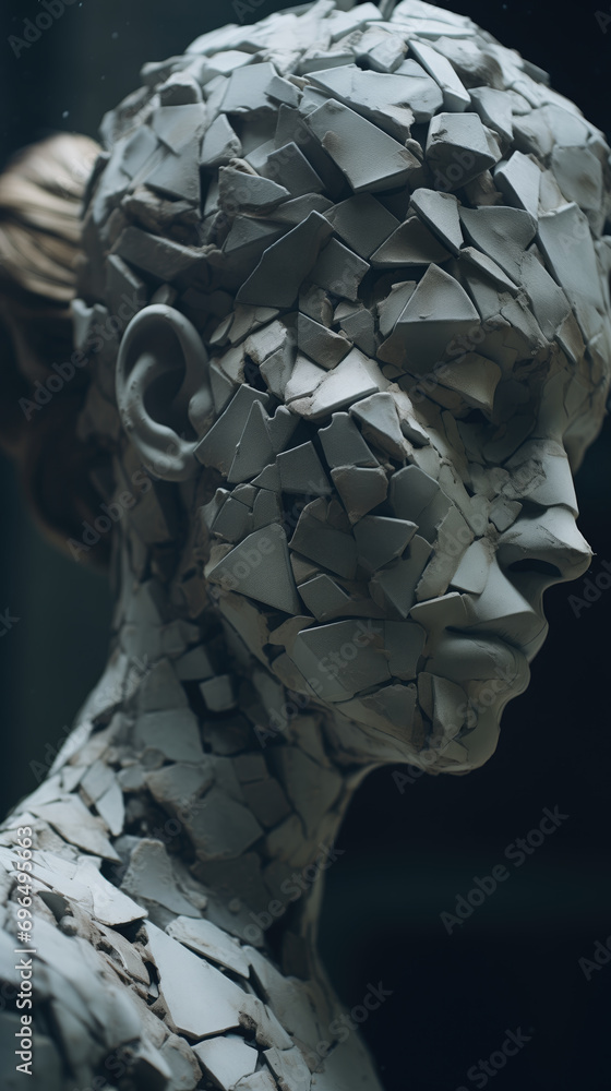 Ancient statue sculpture cracked and crumbled. Cultural art heritage ...