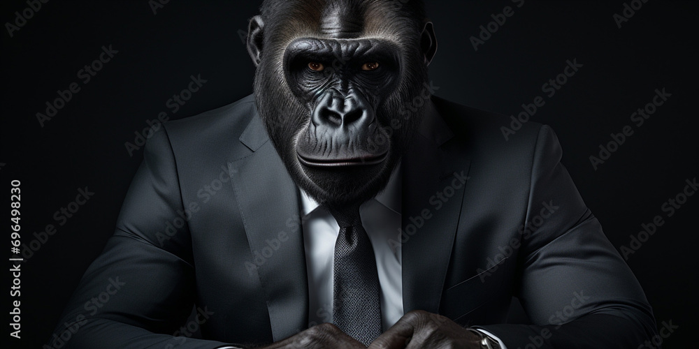 A close-up photo of a fierce and intense gorilla staring into the ...