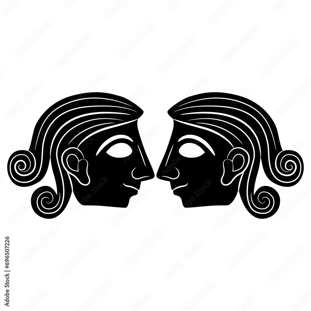 Symmetrical design with two stylized human heads. Ancient Minoan design ...